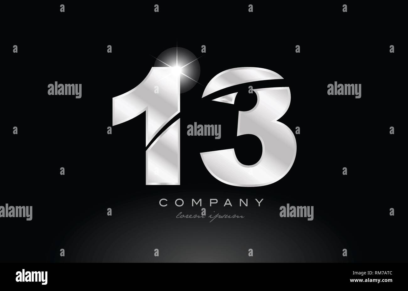 silver metal 13 number logo icon design with grey color on black ...