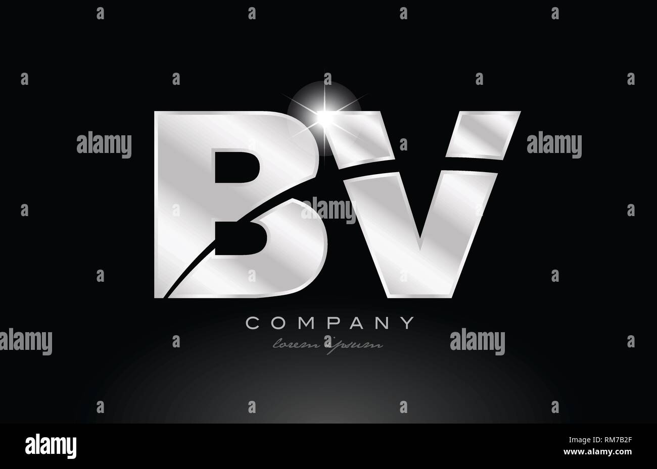 silver letter bv b v metal combination alphabet logo icon design with ...