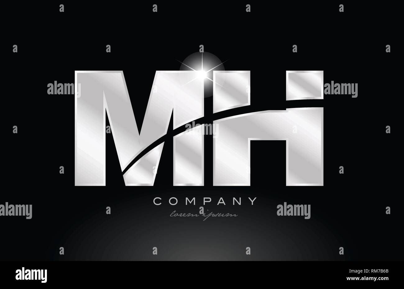 silver letter mh m h metal combination alphabet logo icon design with ...