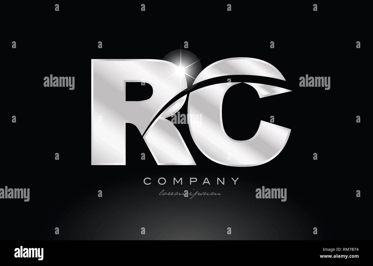 silver letter rc r c metal combination alphabet logo icon design with ...