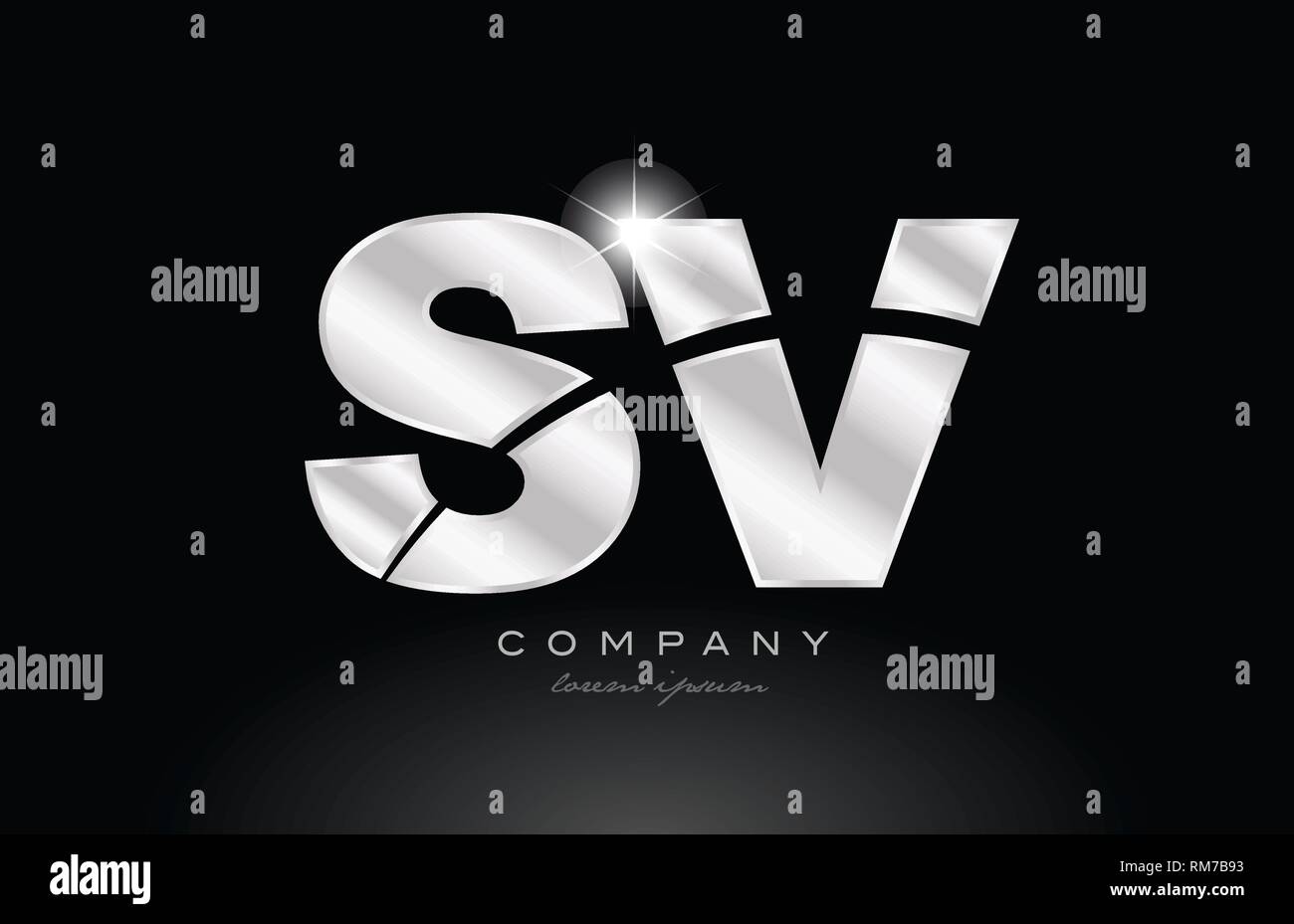 silver letter sv s v metal combination alphabet logo icon design with ...
