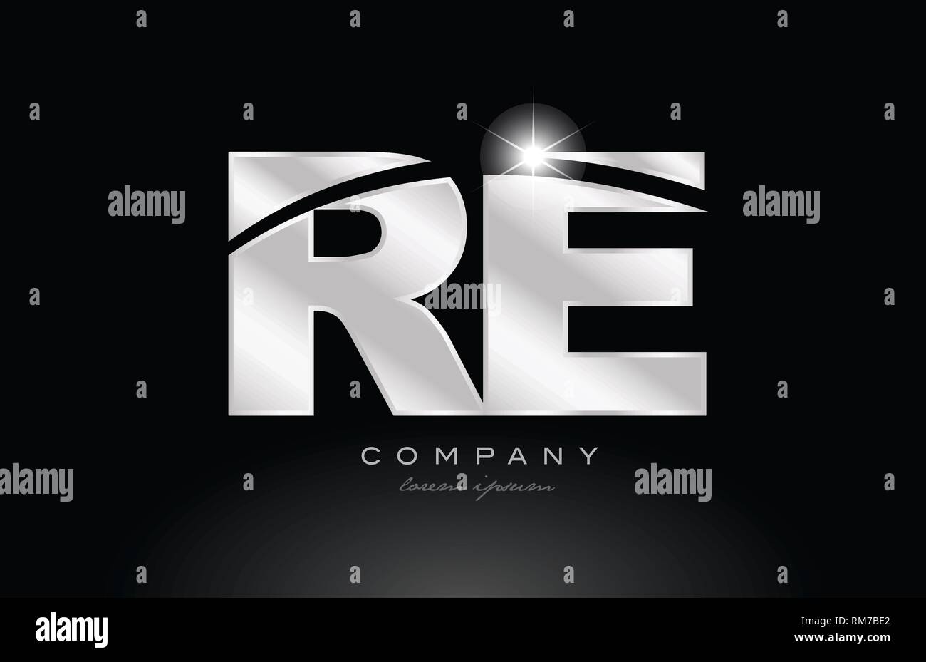 silver letter re r e metal combination alphabet logo icon design with ...