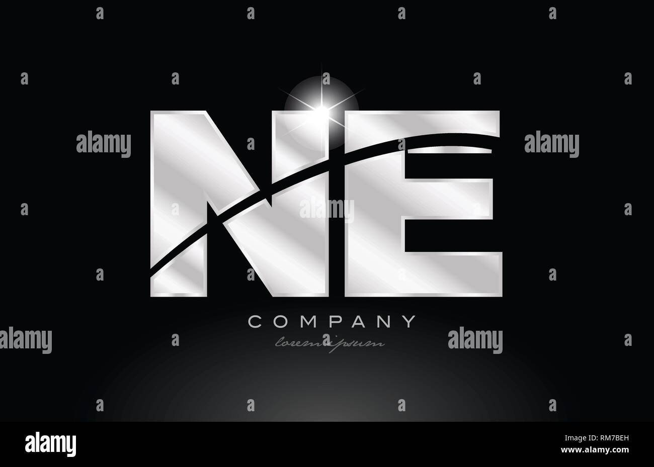 silver letter ne n e metal combination alphabet logo icon design with ...