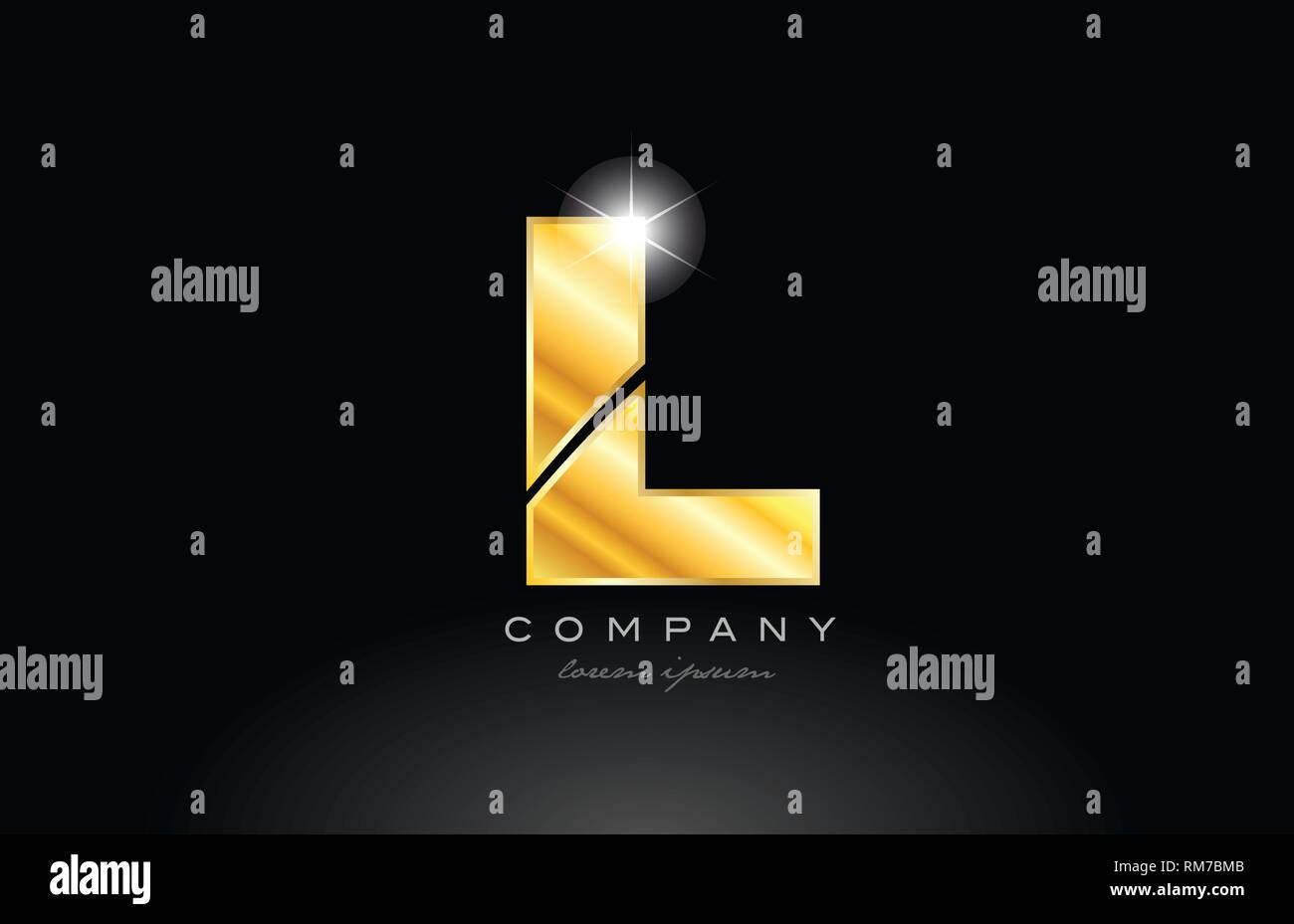 letter l gold golden alphabet logo icon design with metal look on black ...