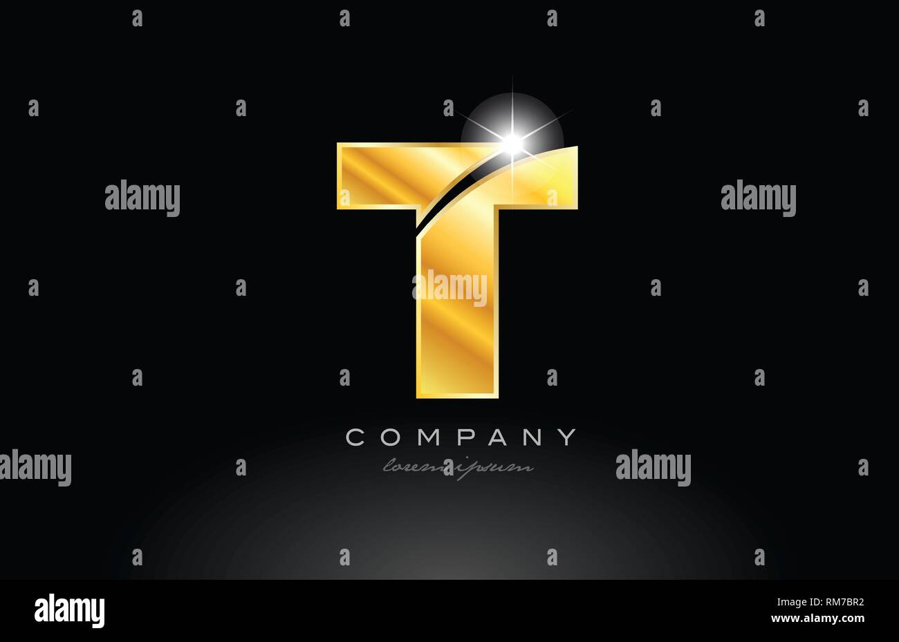 letter t gold golden alphabet logo icon design with metal look on black ...