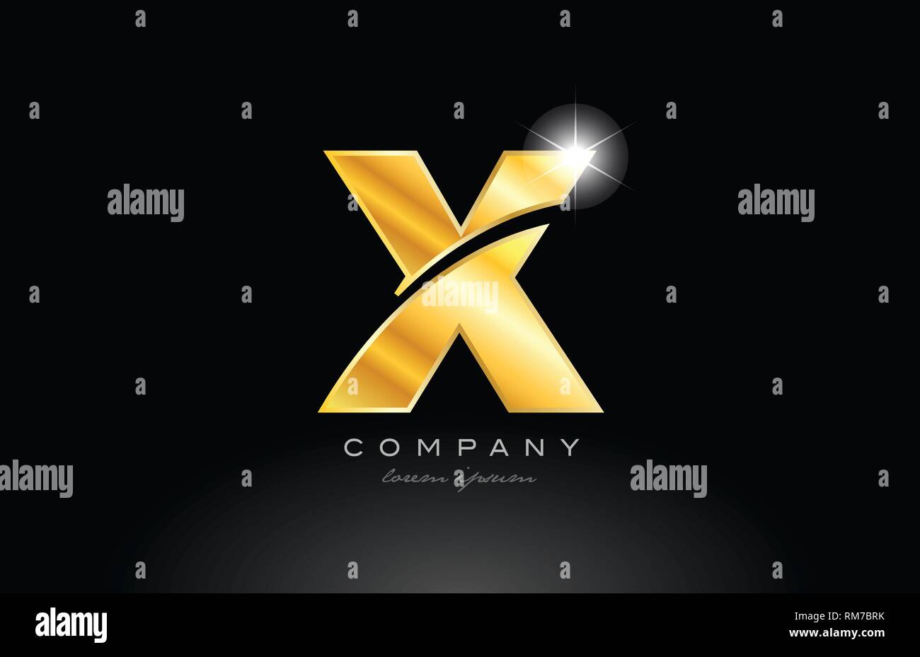 letter x gold golden alphabet logo icon design with metal look on black ...