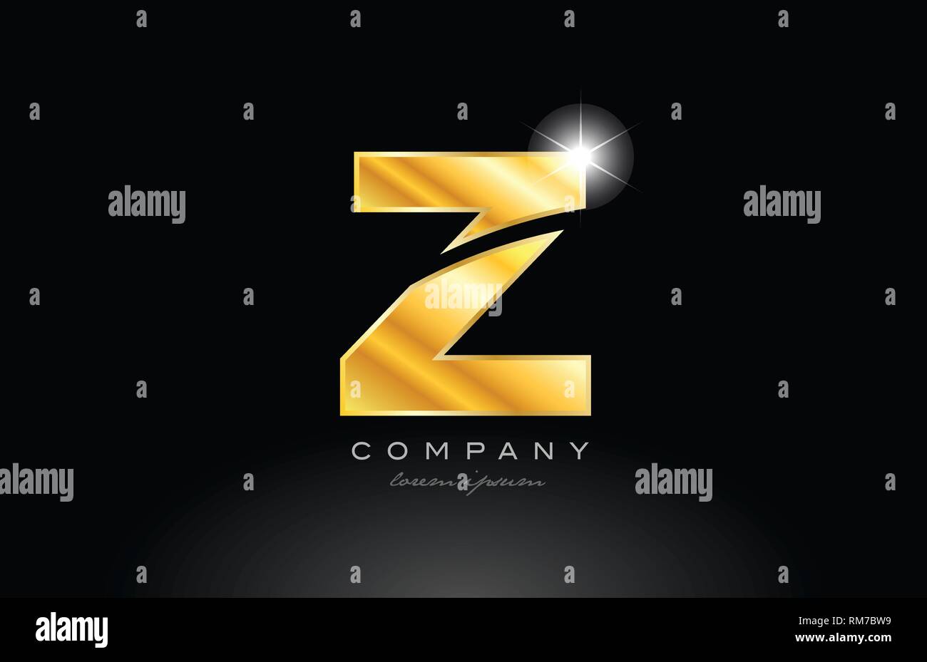 letter z gold golden alphabet logo icon design with metal look on black ...