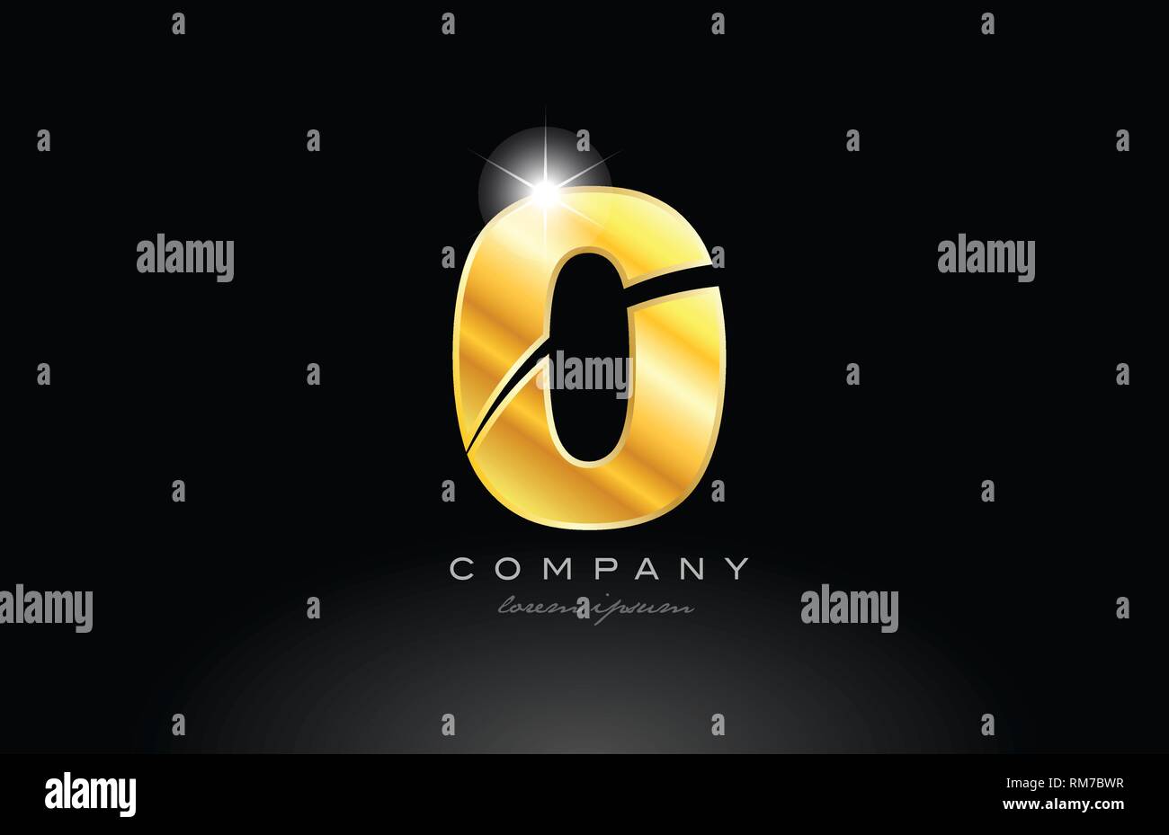 number 0 gold golden logo icon design with metal look on black ...