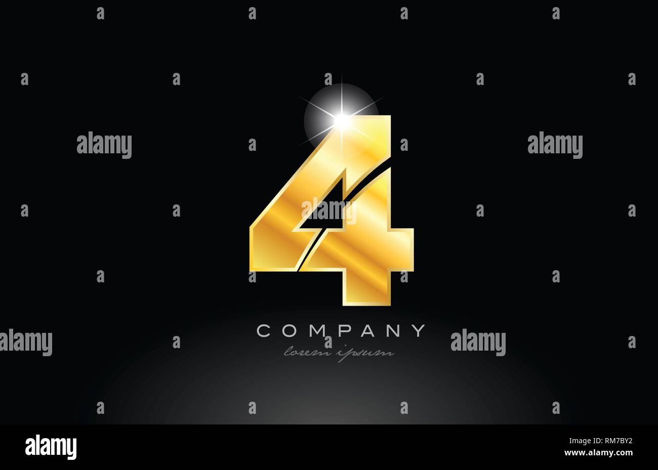 number 4 gold golden logo icon design with metal look on black ...