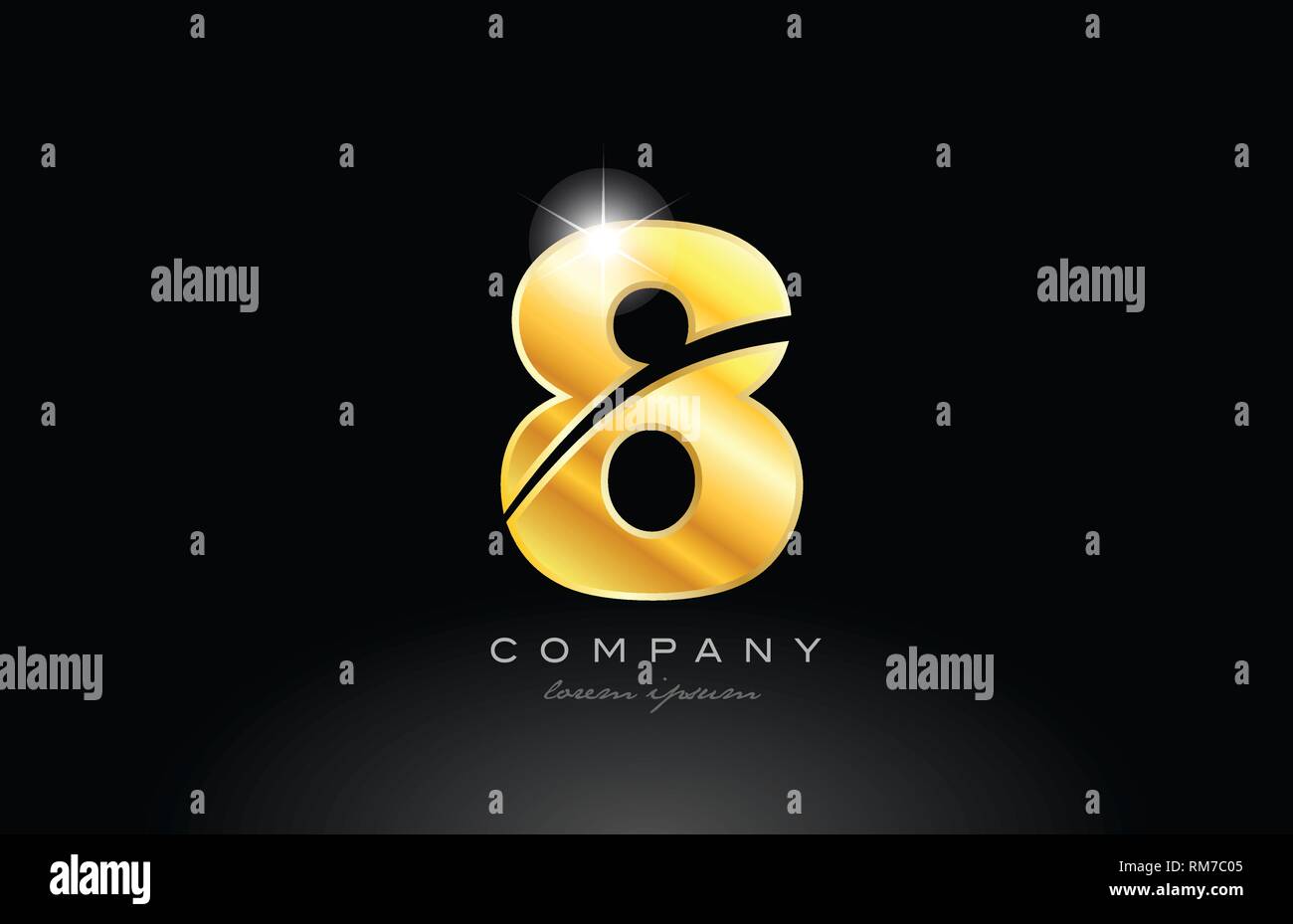 number 8 gold golden logo icon design with metal look on black ...
