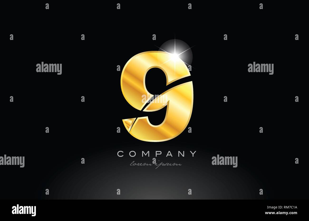 number 9 gold golden logo icon design with metal look on black ...