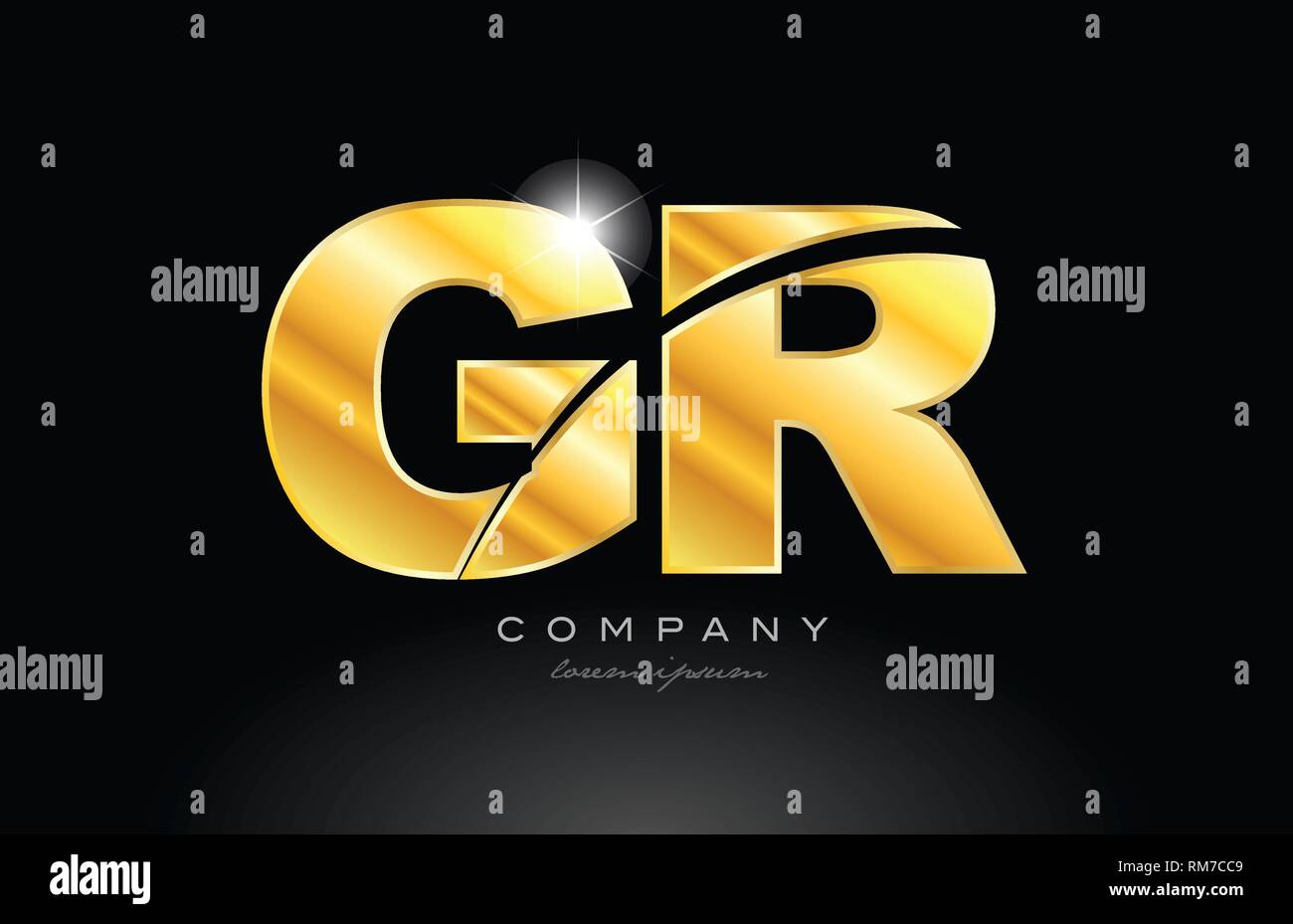 combination letter gr g r gold golden alphabet logo icon design with ...
