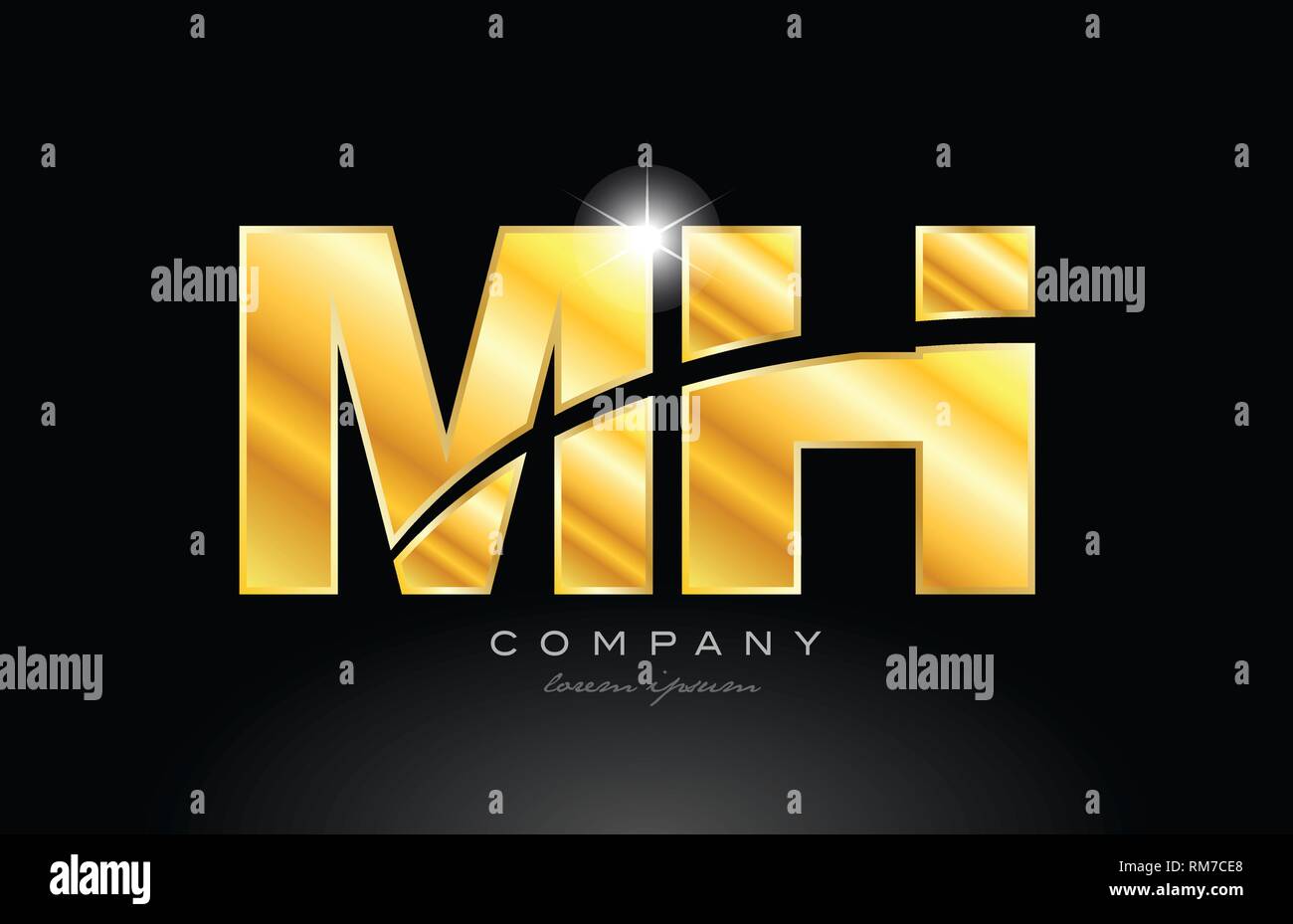 combination letter mh m h gold golden alphabet logo icon design with ...