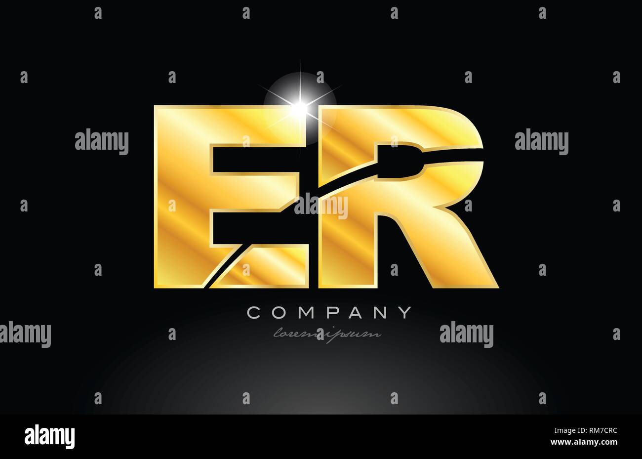 combination letter er e r gold golden alphabet logo icon design with ...