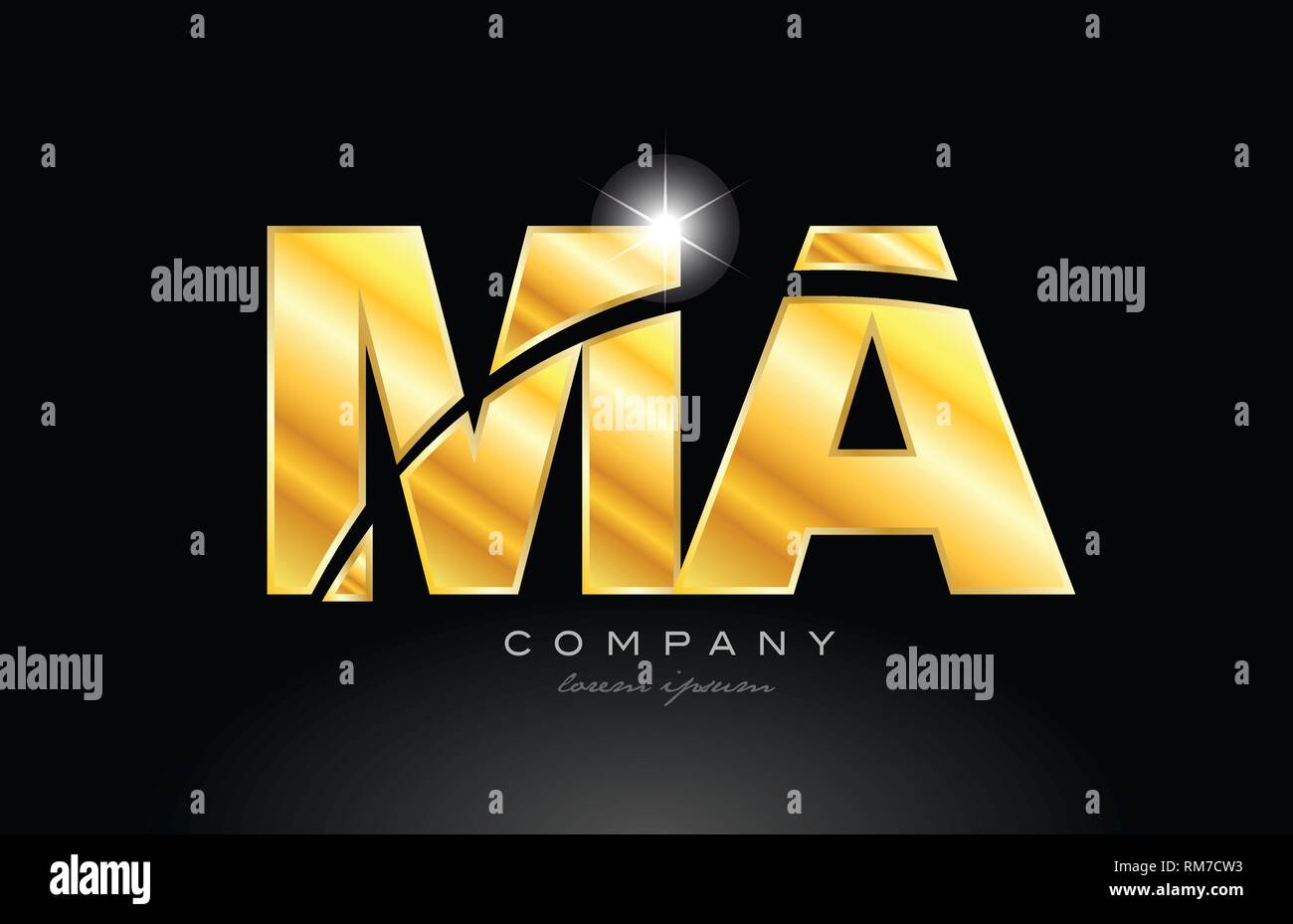 combination letter ma m a gold golden alphabet logo icon design with ...