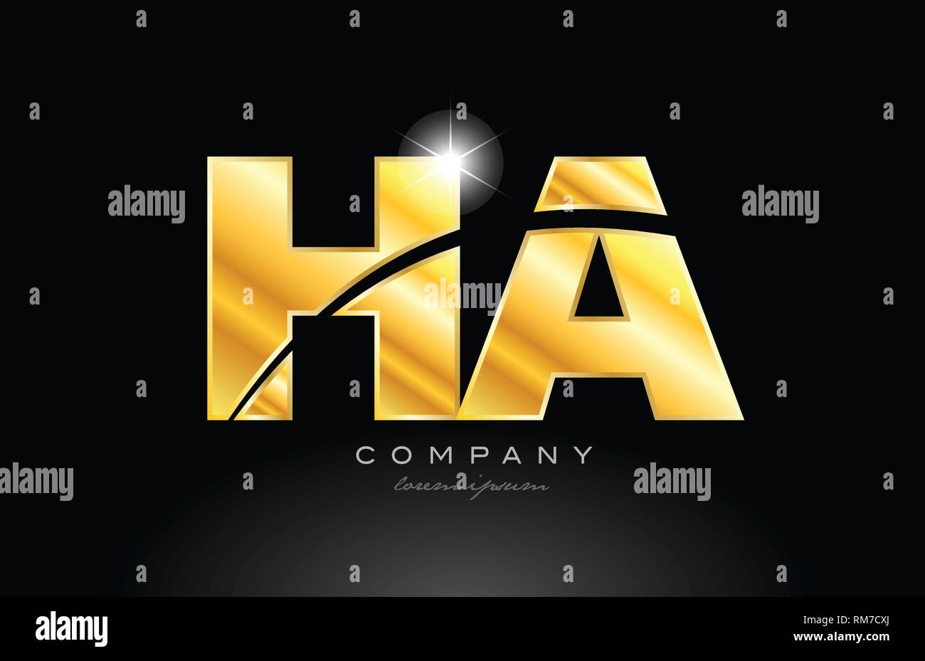 combination letter ha h a gold golden alphabet logo icon design with ...