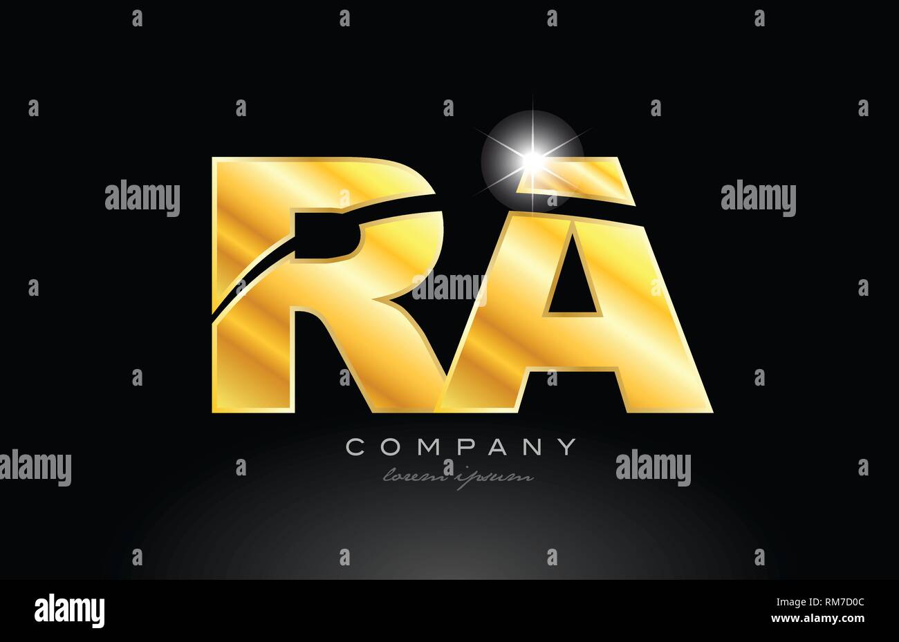 combination letter ra r a gold golden alphabet logo icon design with ...