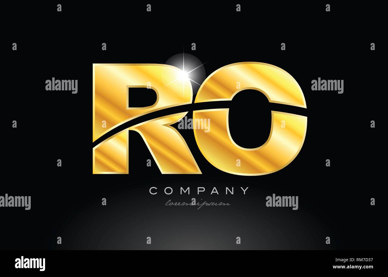 combination letter ro r o gold golden alphabet logo icon design with ...