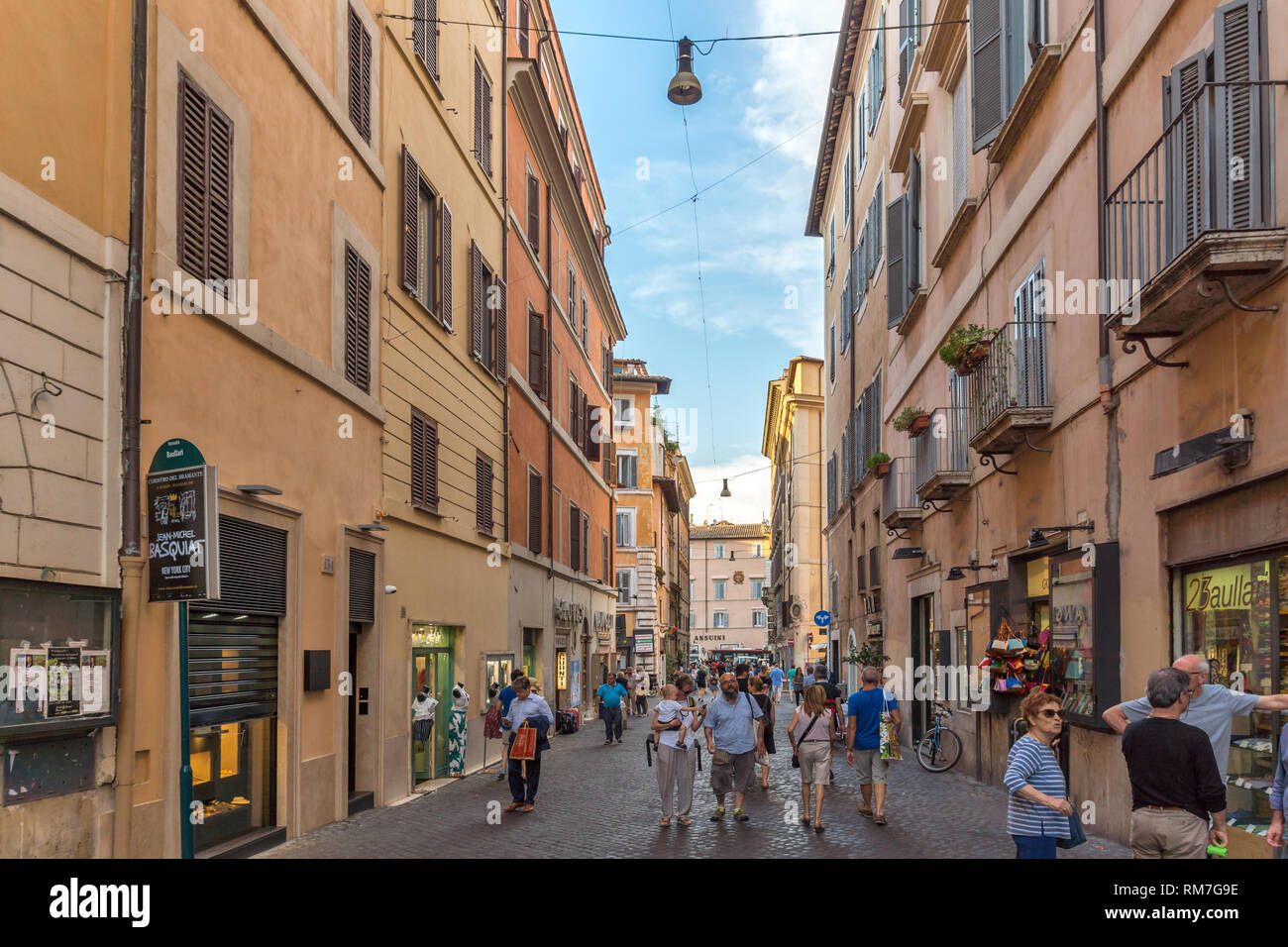 ROME, ITALY - JUNE 22, 2017: Sunset view of typical street in city of ...