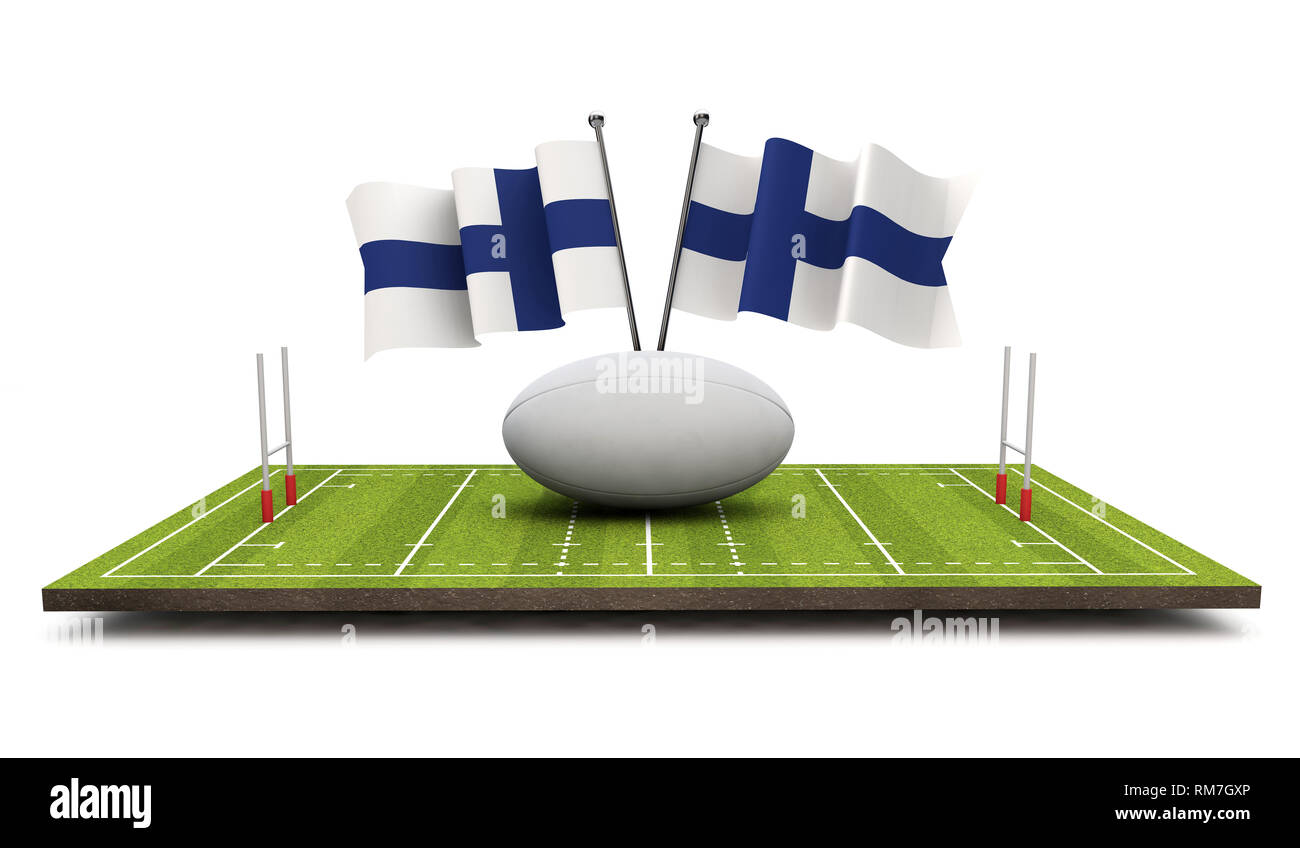 Finland flags with a rugby ball and pitch. 3D Rendering Stock Photo - Alamy