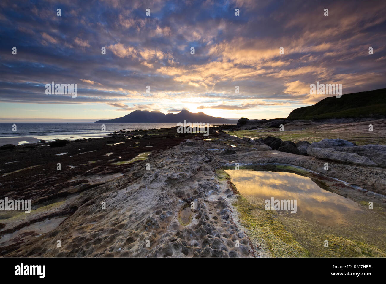 Sunset along the shore at Laig Bay, Isle of Eigg Stock Photo - Alamy