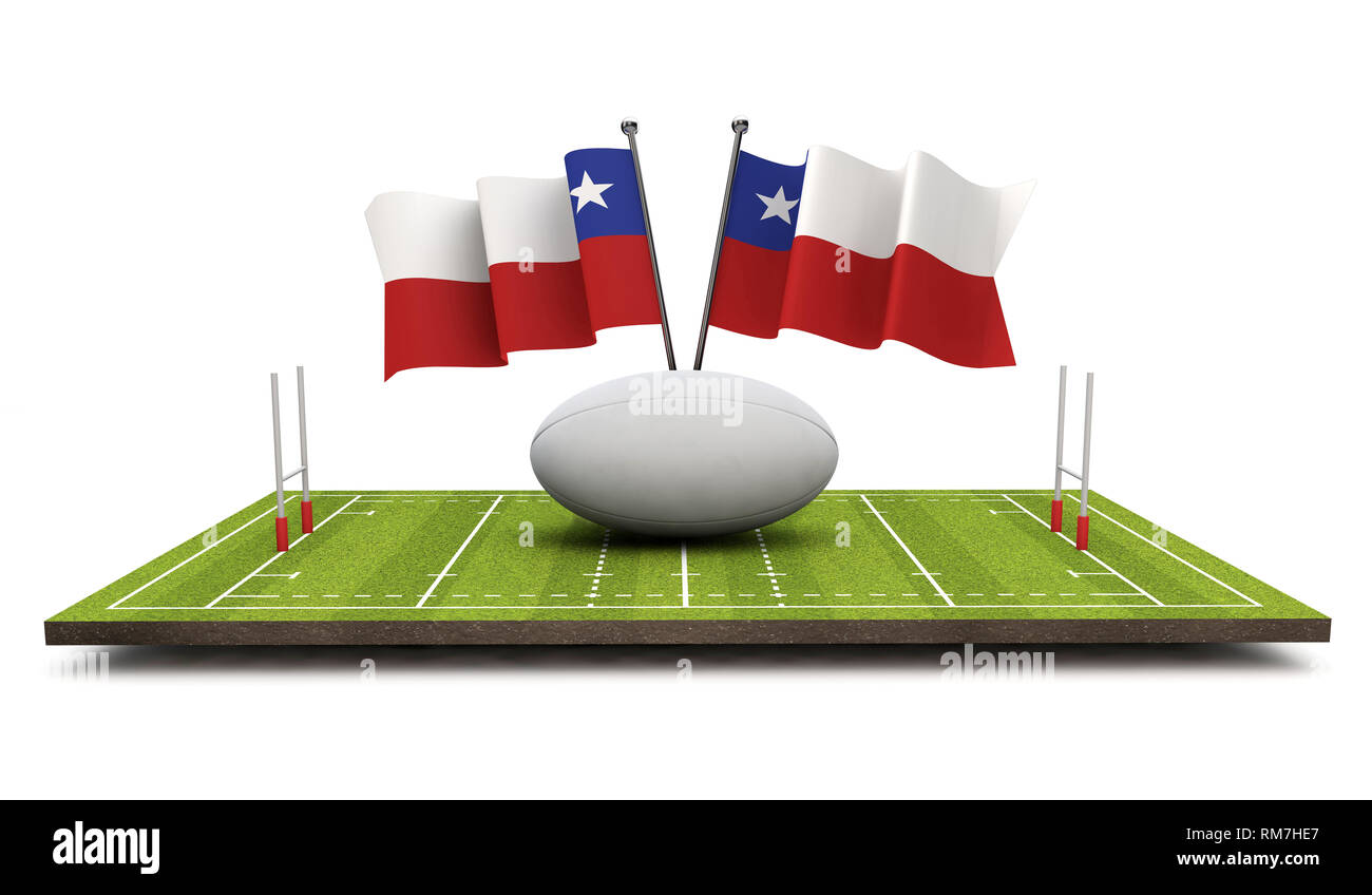 Chile flags with a rugby ball and pitch. 3D Rendering Stock Photo - Alamy