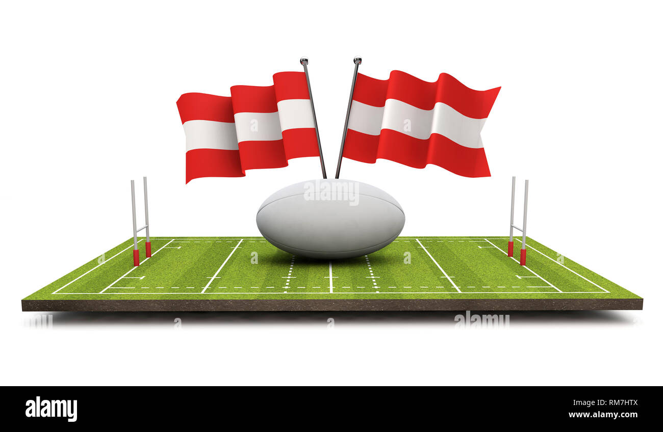 Austria flags with a rugby ball and pitch. 3D Rendering Stock Photo - Alamy