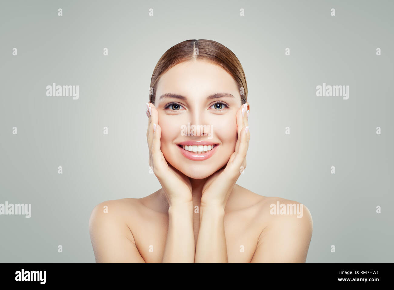 Young perfect female model face. Beautiful girl with healthy skin. Skin ...