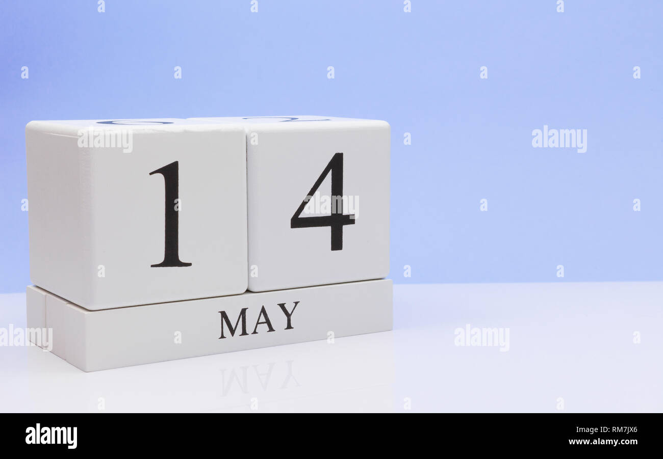 May 14st. Day 14 of month, daily calendar on white table with ...