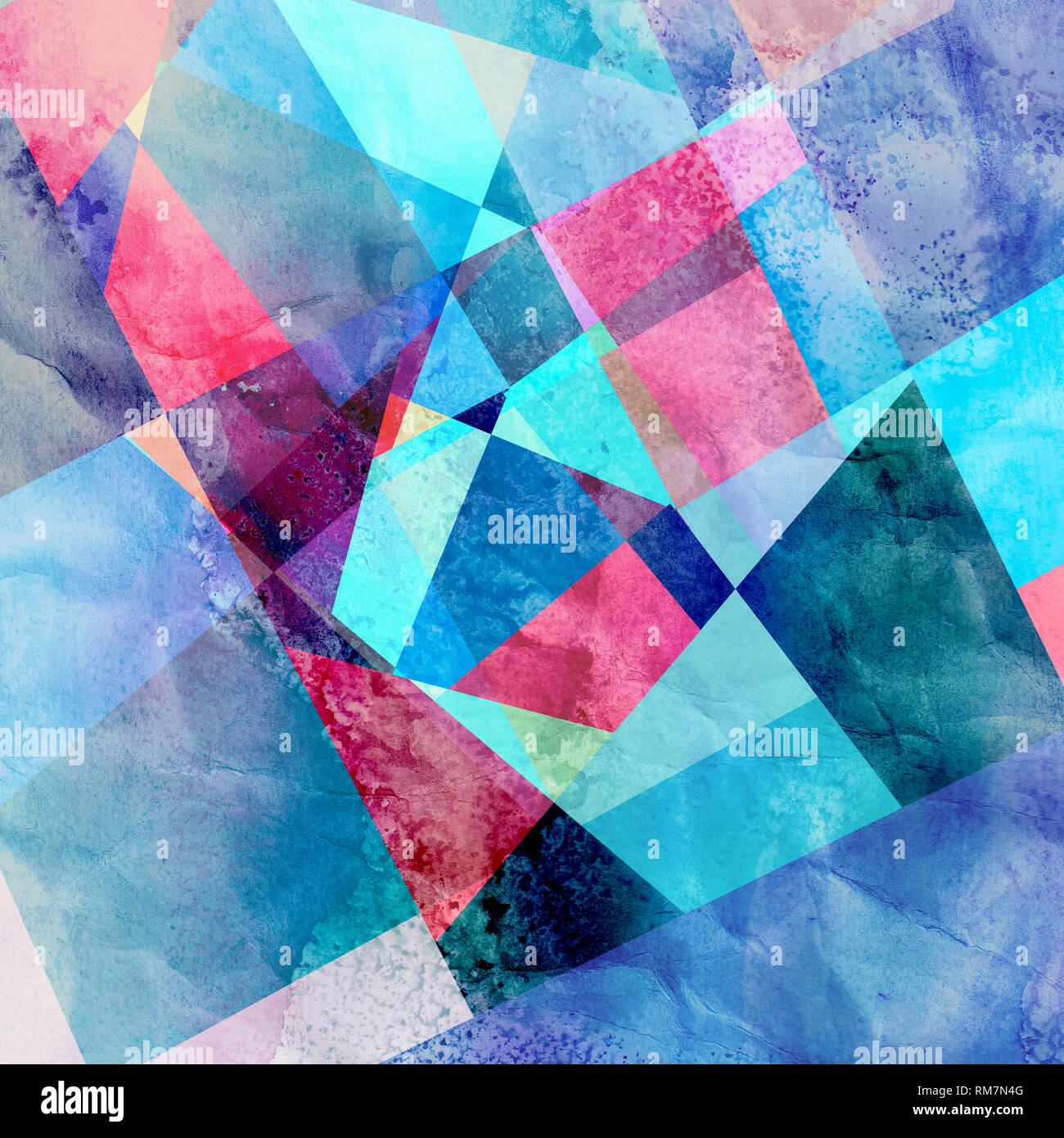 Watercolor abstract background with different geometric color objects ...