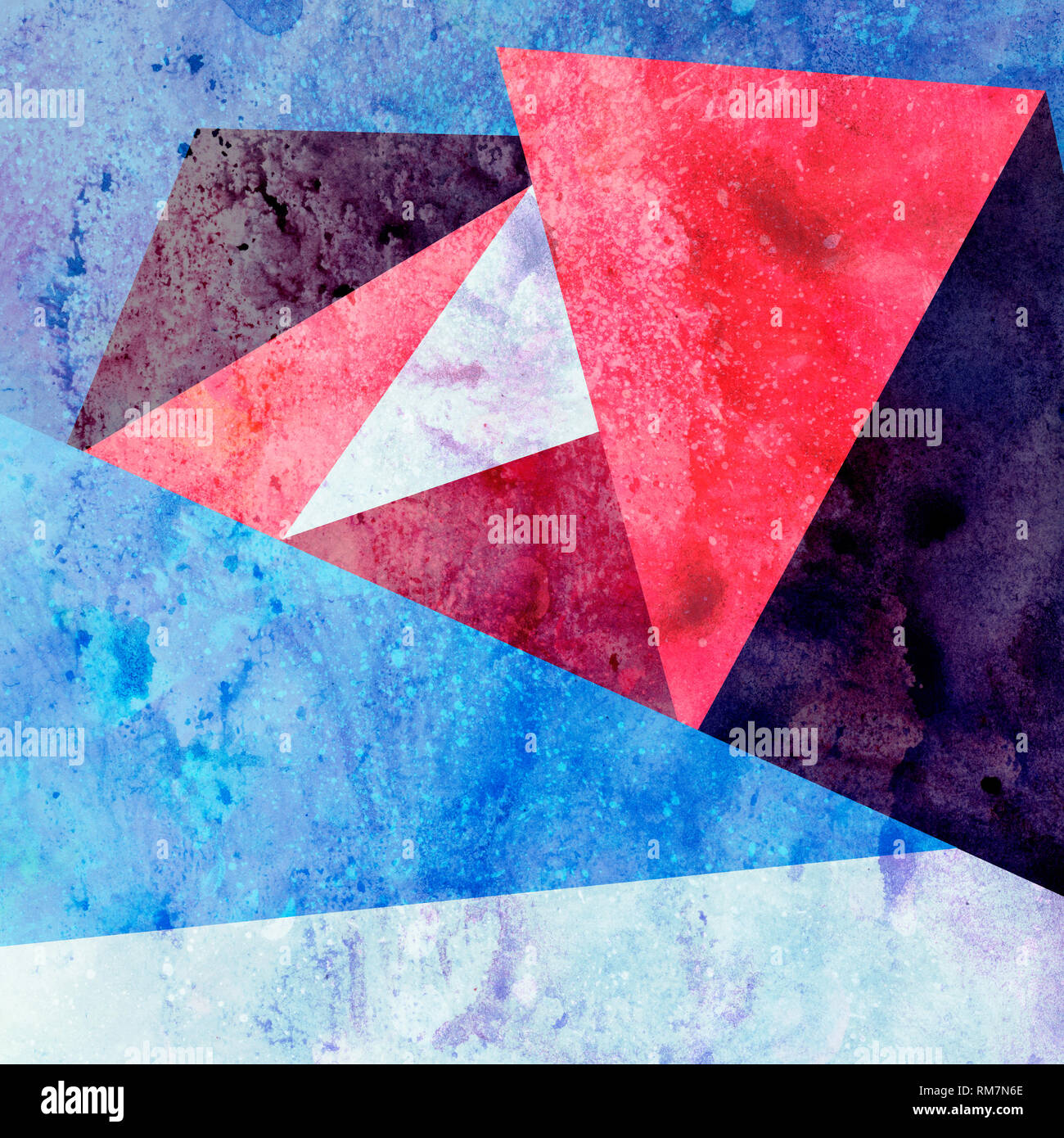 Watercolor abstract background with different geometric color objects ...