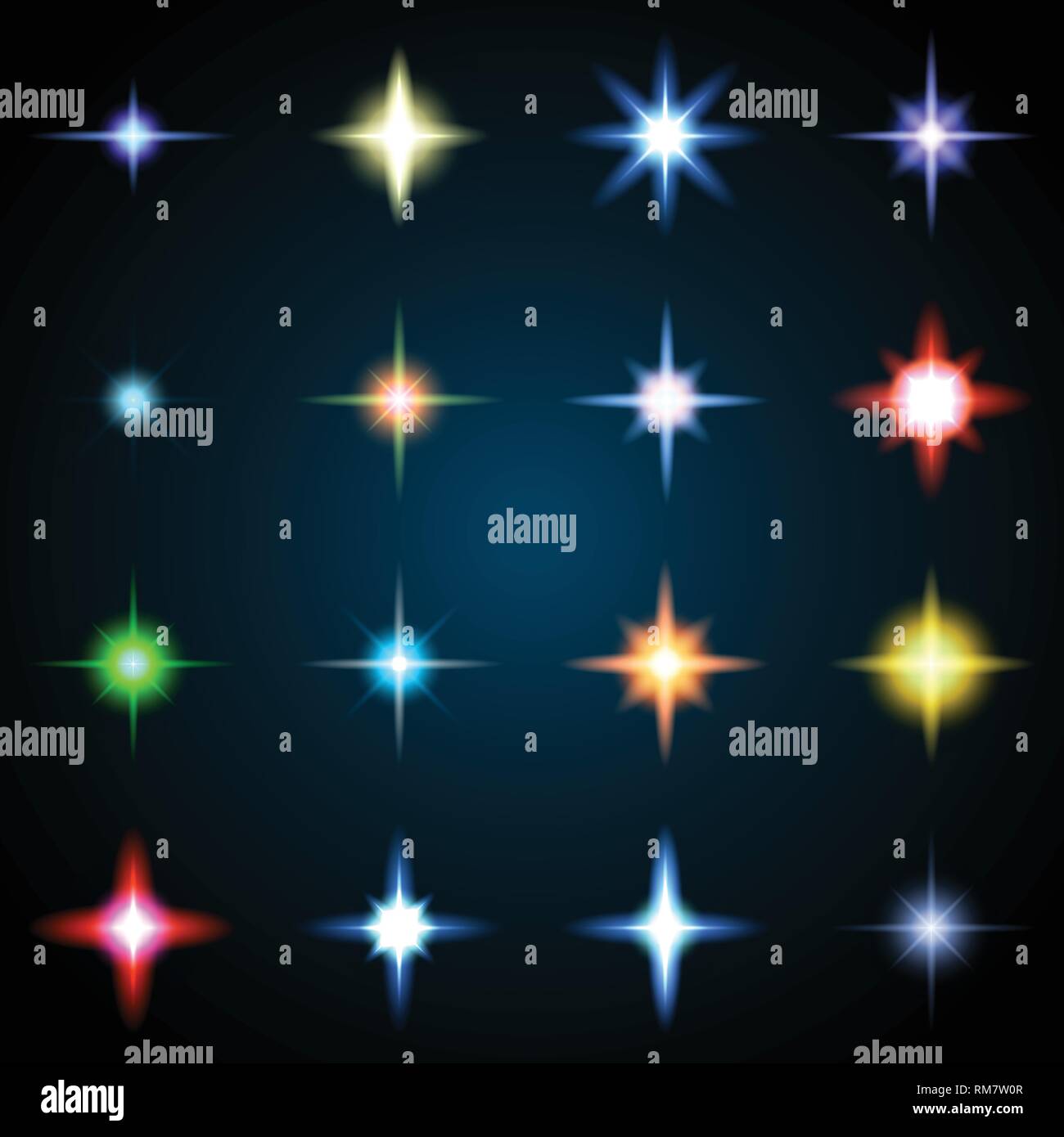 Set of various starry flare elements. Vector illustration with light ...