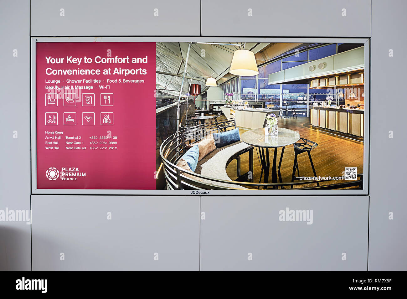 HONG KONG - NOVEMBER 03, 2015: plaza premium lounge advertisement at ...