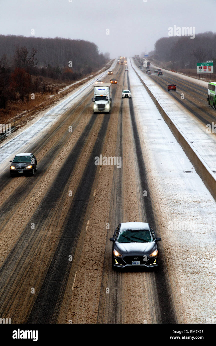 Traffic on Highway 401 Macdonald-Cartier Freeway Ontario Canada in ...
