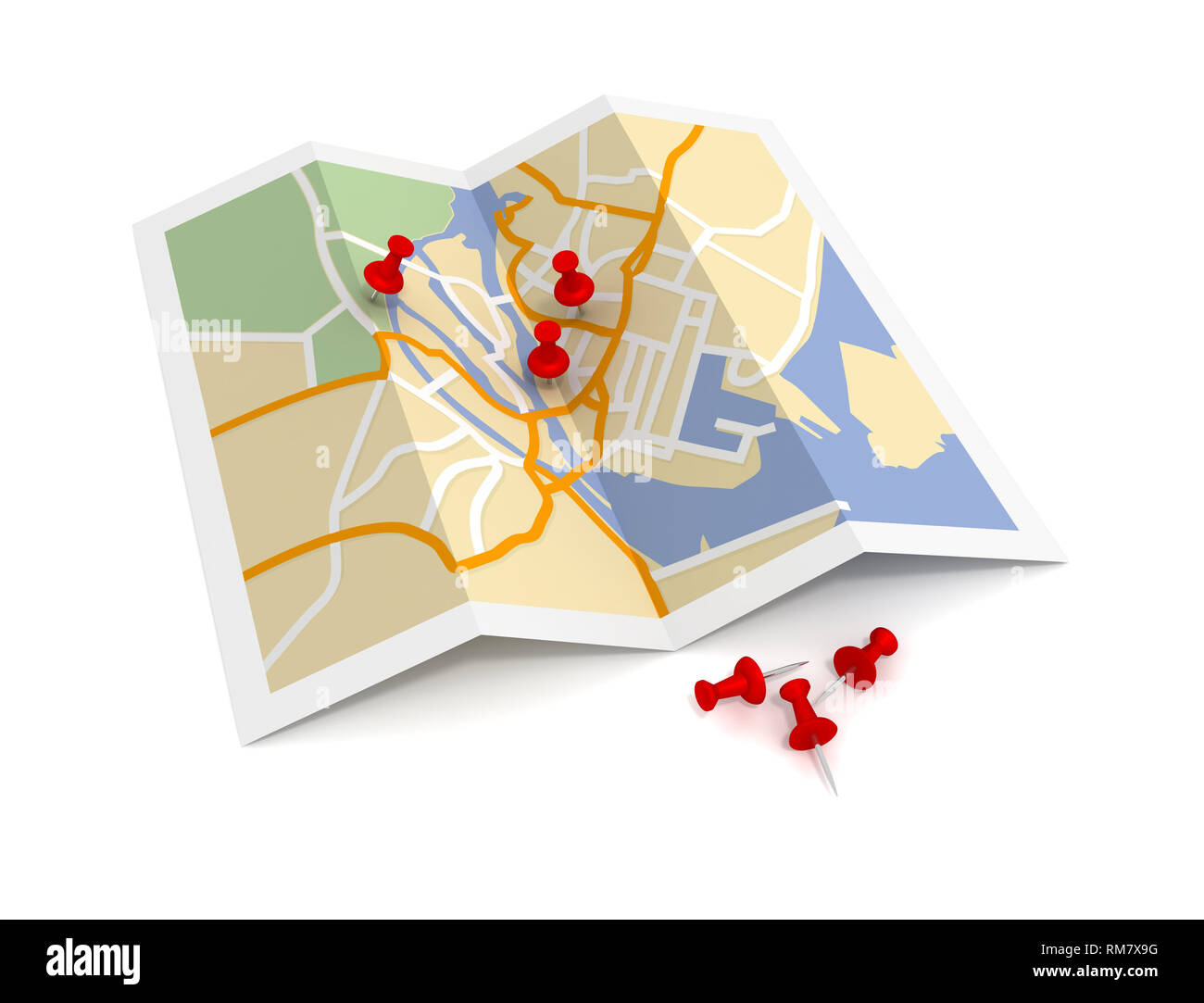 pushpin on map 3d illustration isolated on white background Stock Photo ...