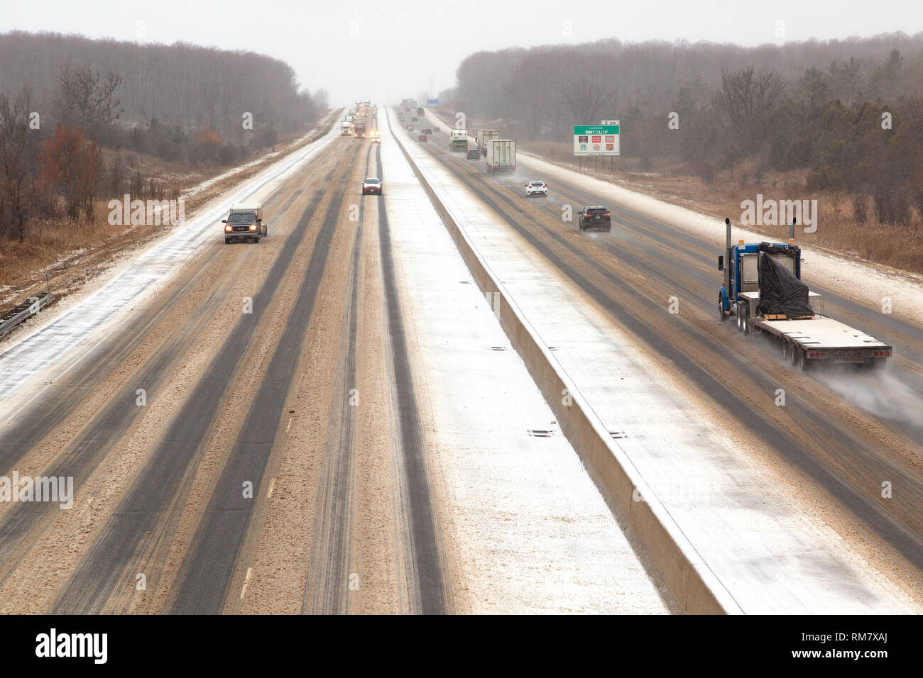 Traffic on Highway 401 Macdonald-Cartier Freeway Ontario Canada in ...