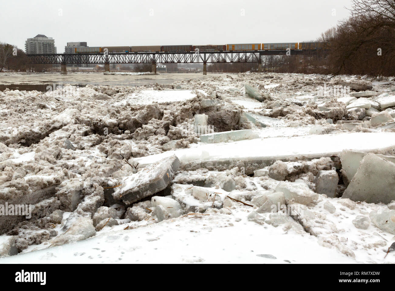 Ice jam Grand River Cambridge Ontario Canada Stock Photo - Alamy