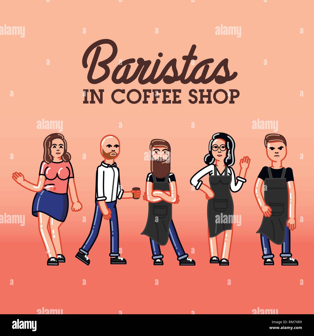 Hipster baristas concept. Hand drawn style. Vintage vector color ...