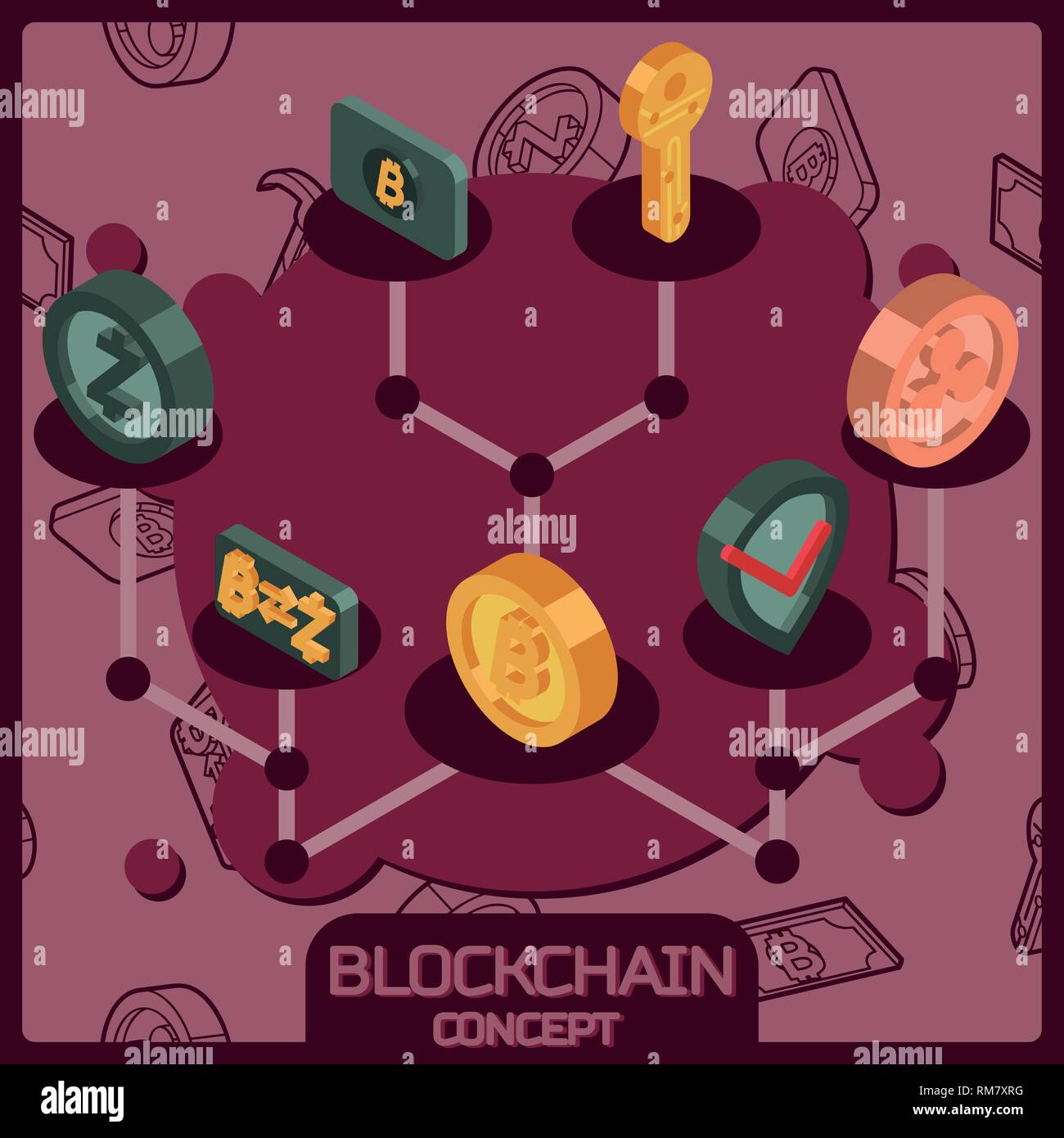 Blockchain isometric concept. Mining of cryptocurrency, coins and ...