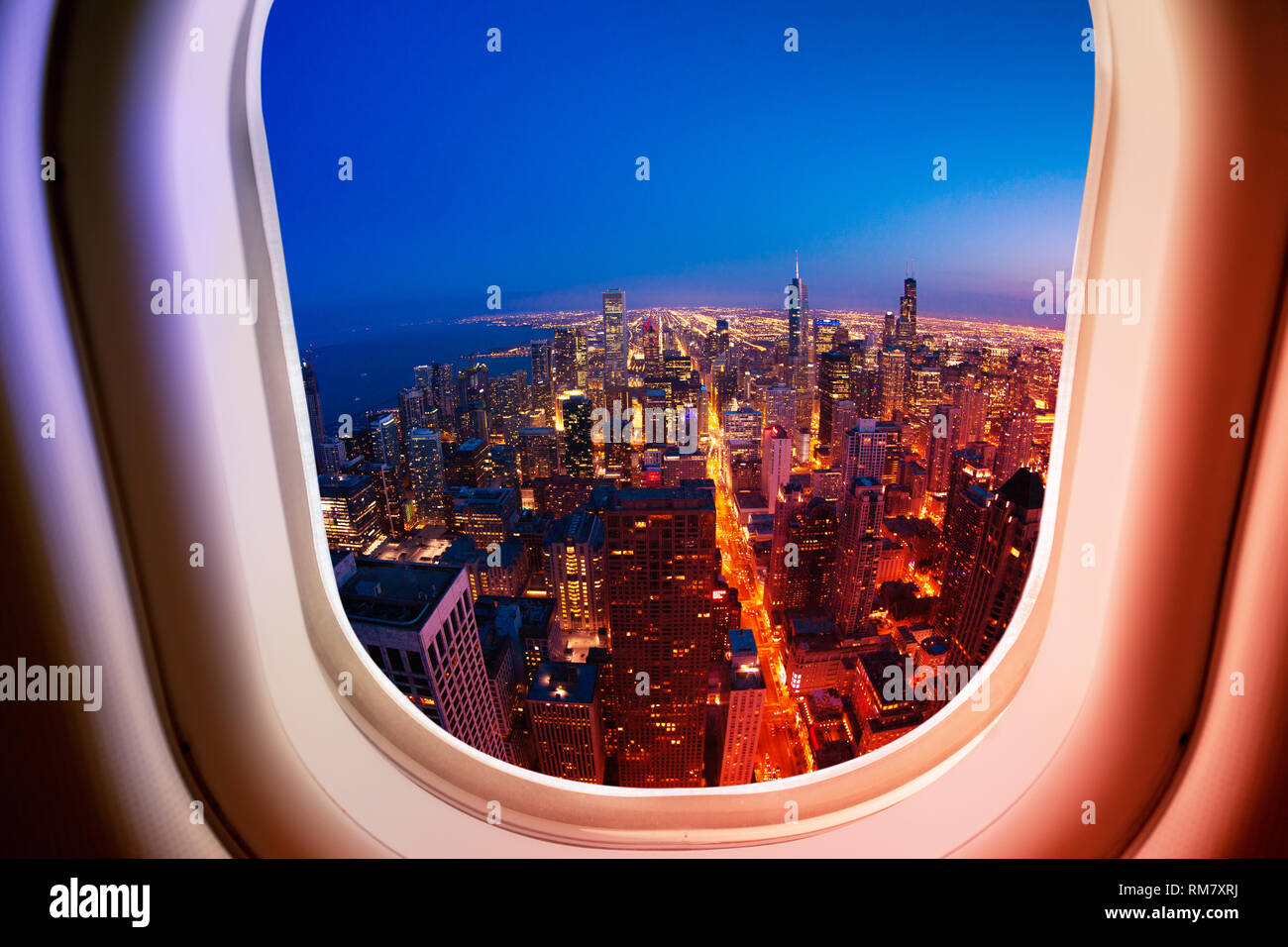 Chicago Illinois USA view from plane window Stock Photo - Alamy
