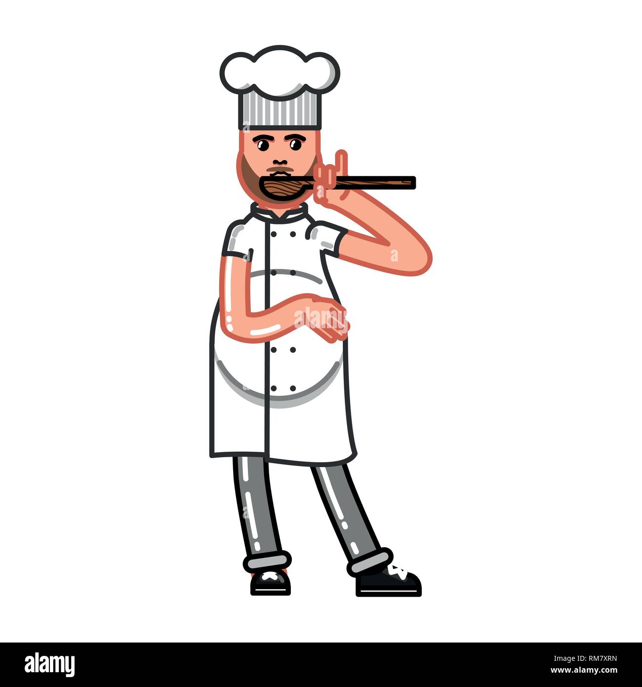 Hand sketch chef. Chef tasting the food. Vector illustration EPS 10 ...