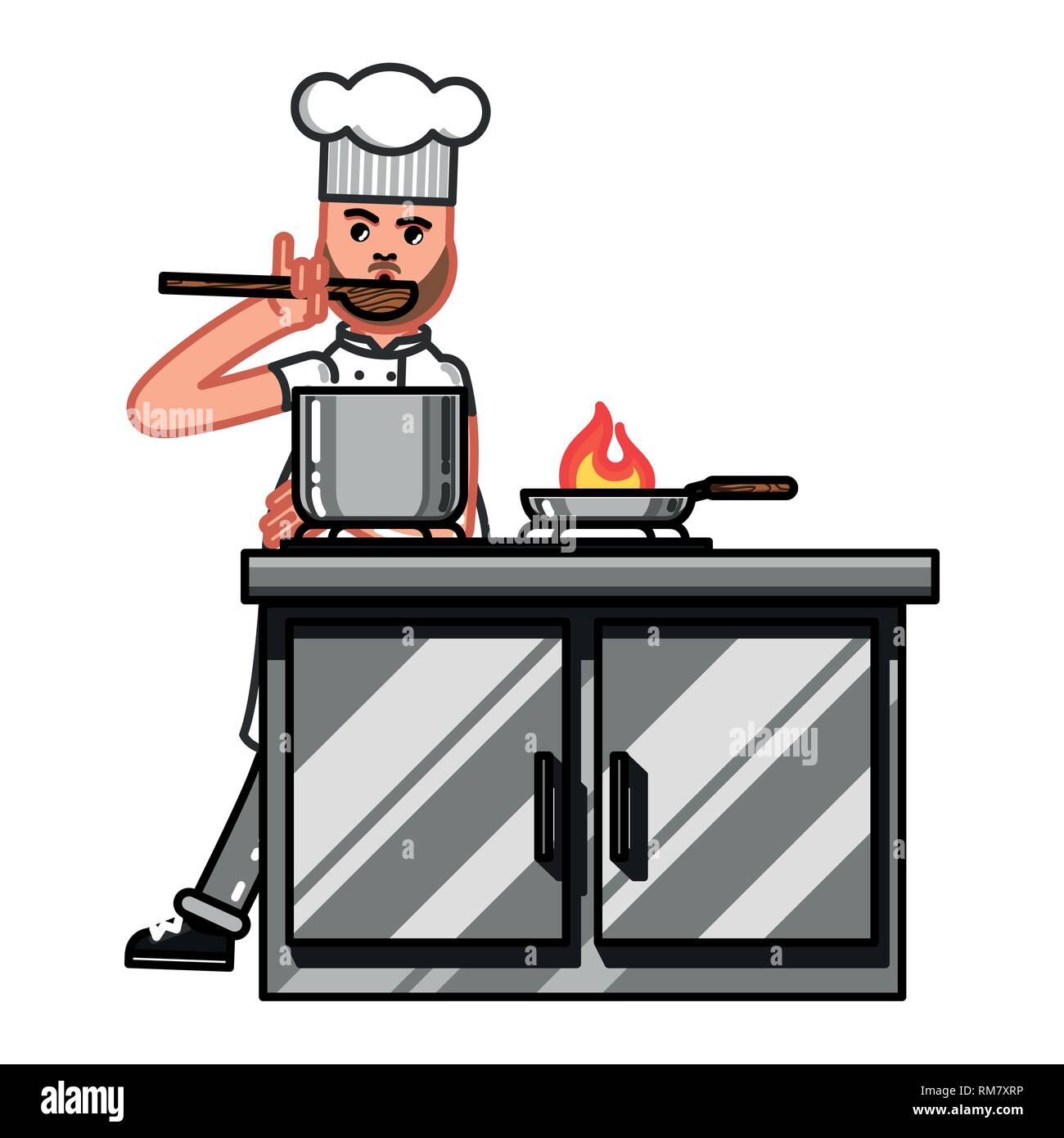 Hand sketch chef. Chef tasting the food. Vector illustration EPS 10 ...
