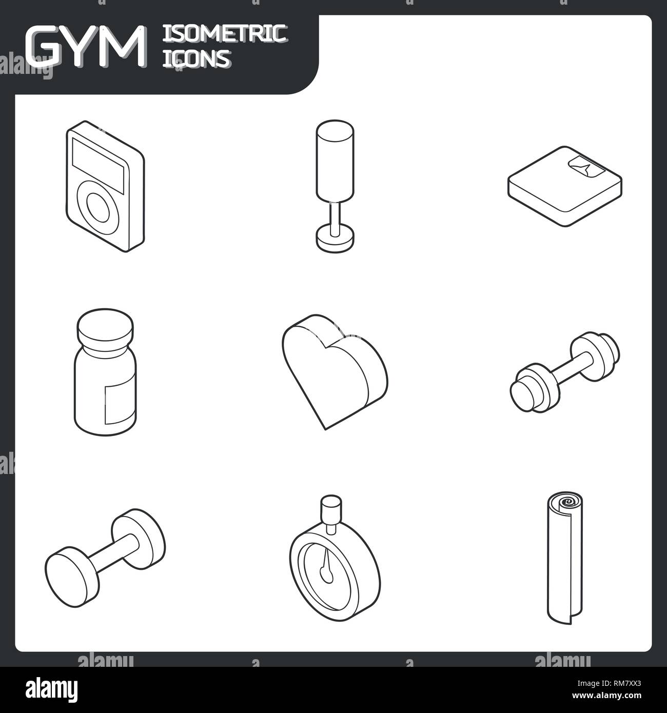 Gym outline isometric icons. Vector illustration, EPS 10 Stock Vector ...
