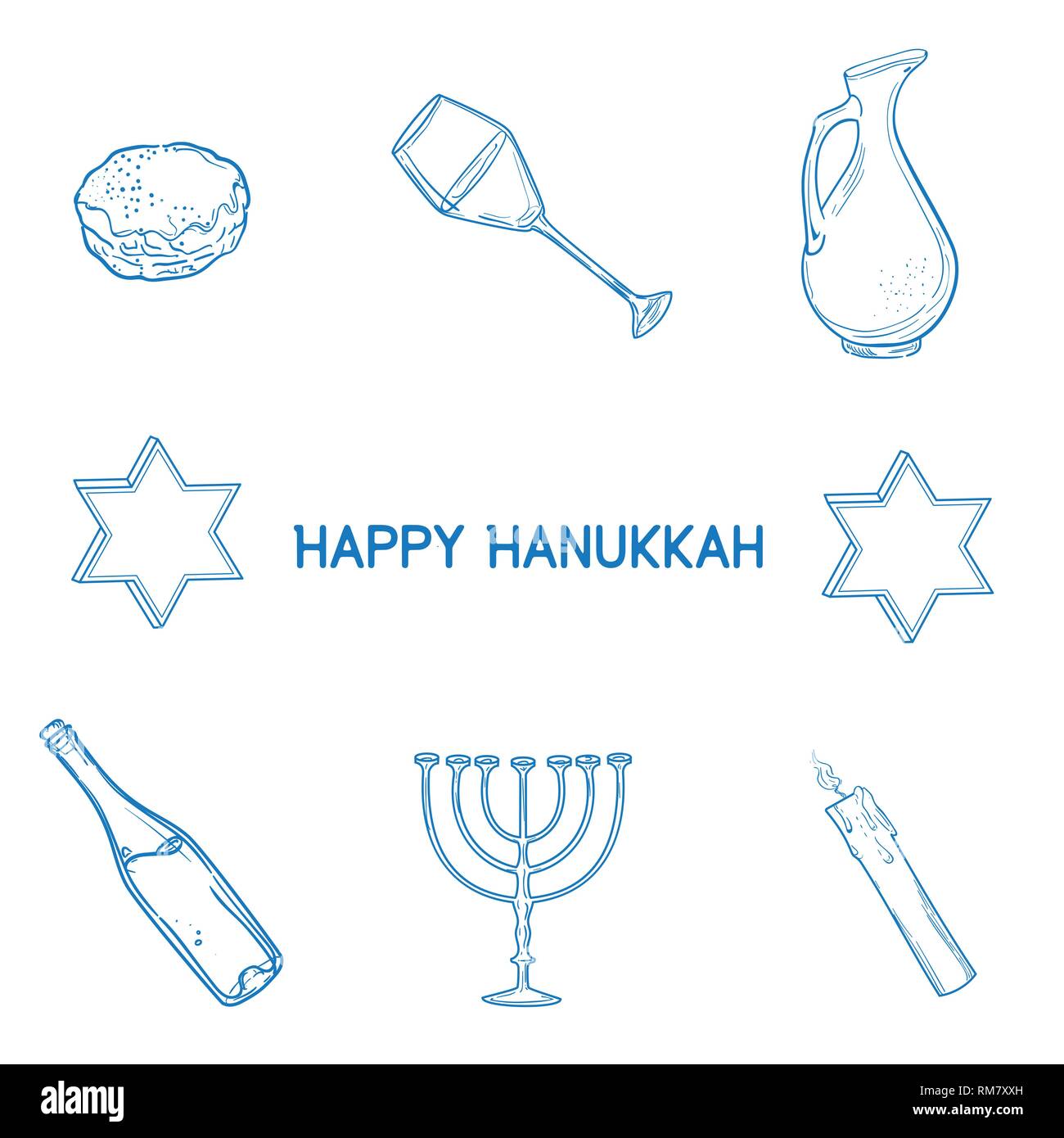 Hand drawn sketch Hanukkah elements set. Israel festival objects and ...