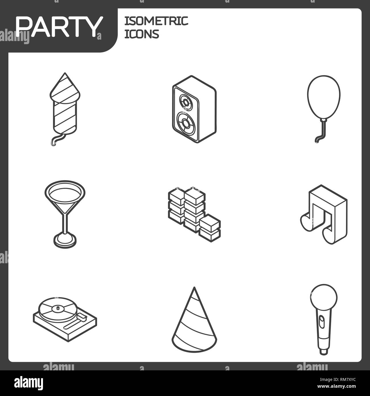 Party outline isometric icons set. Vector illustration, EPS 10 Stock ...