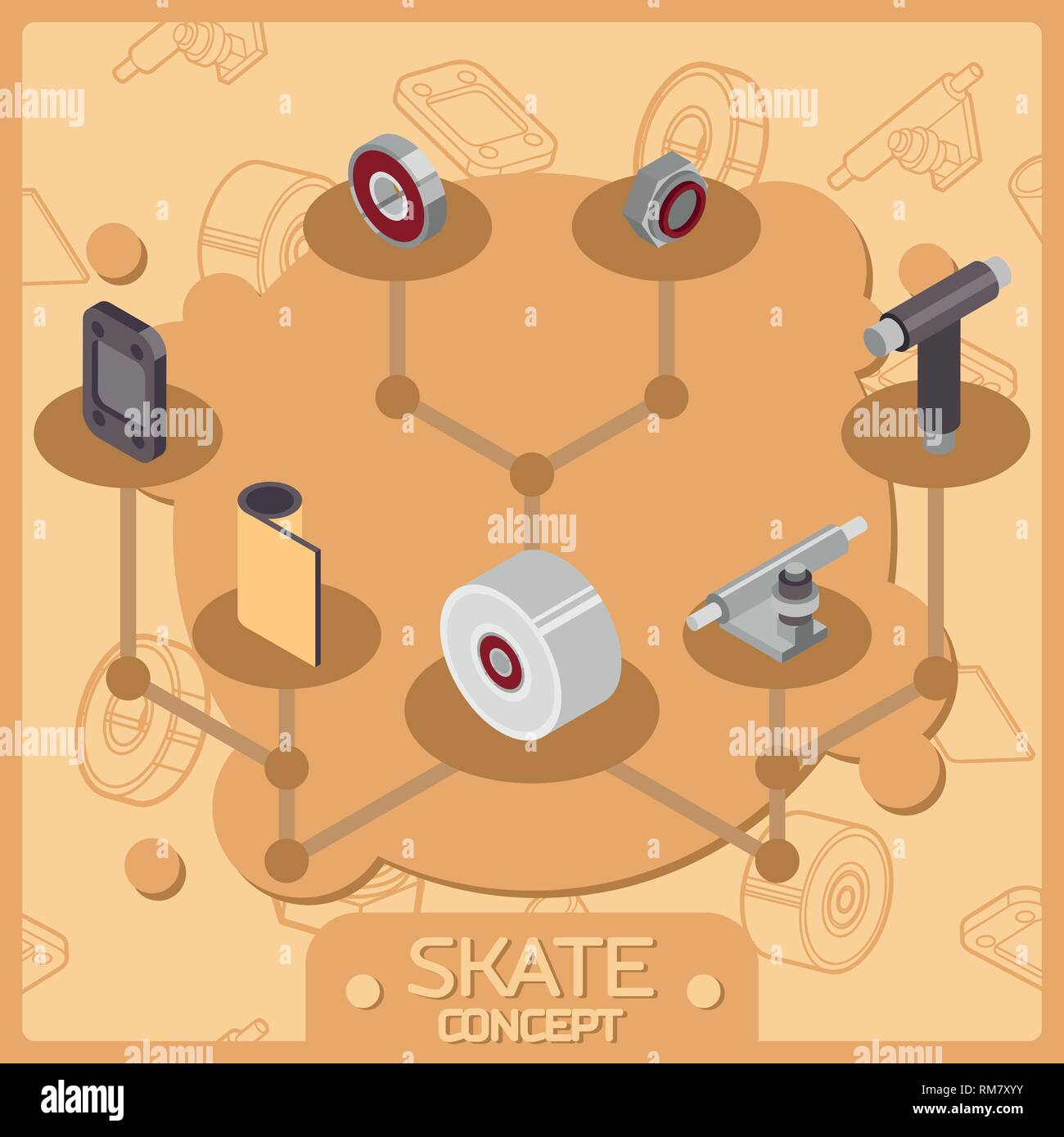 Skate color isometric concept icons. Skate themed design elements for ...