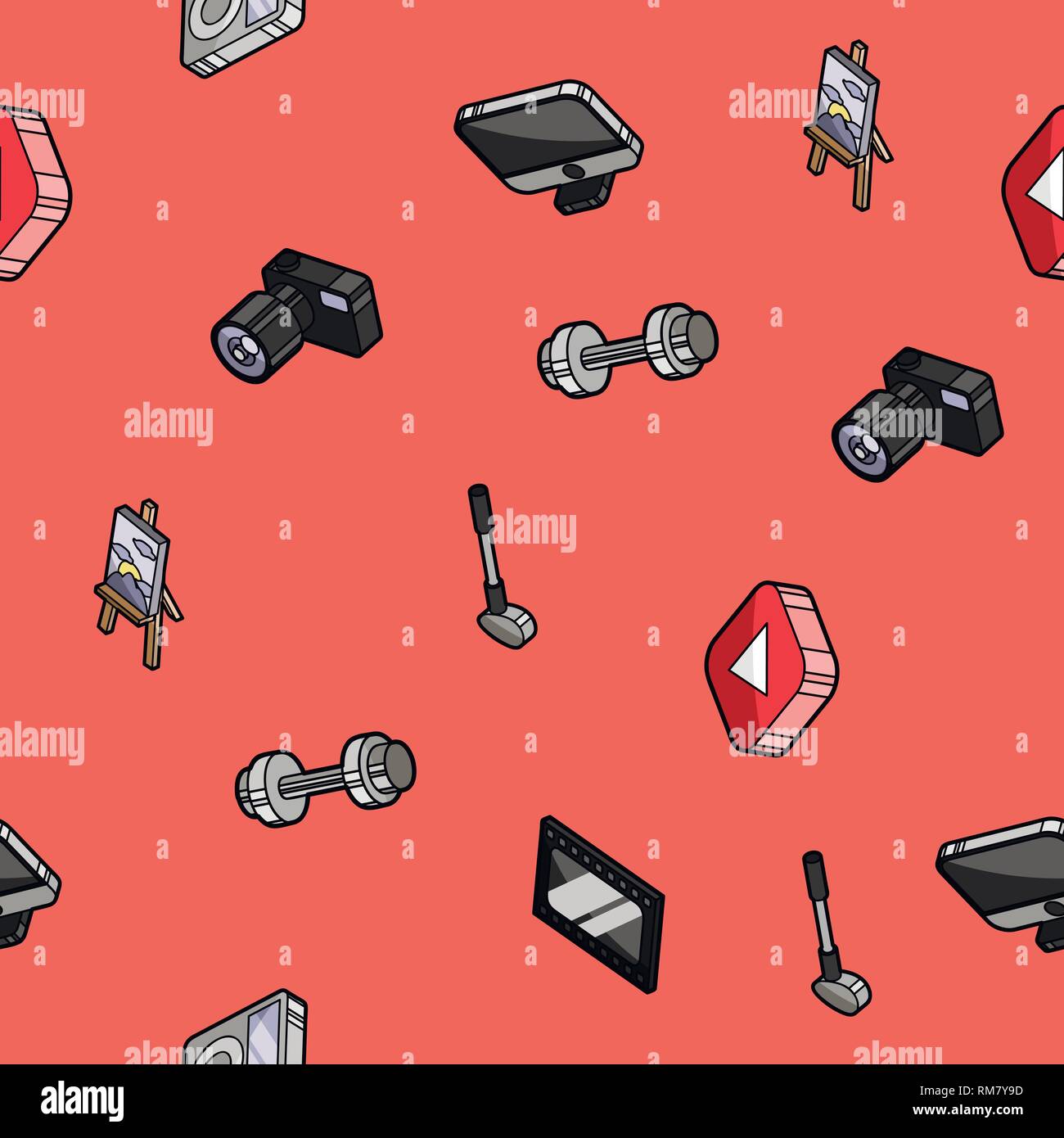 Hobbie color outline isometric pattern. Vector illustration, EPS 10 ...