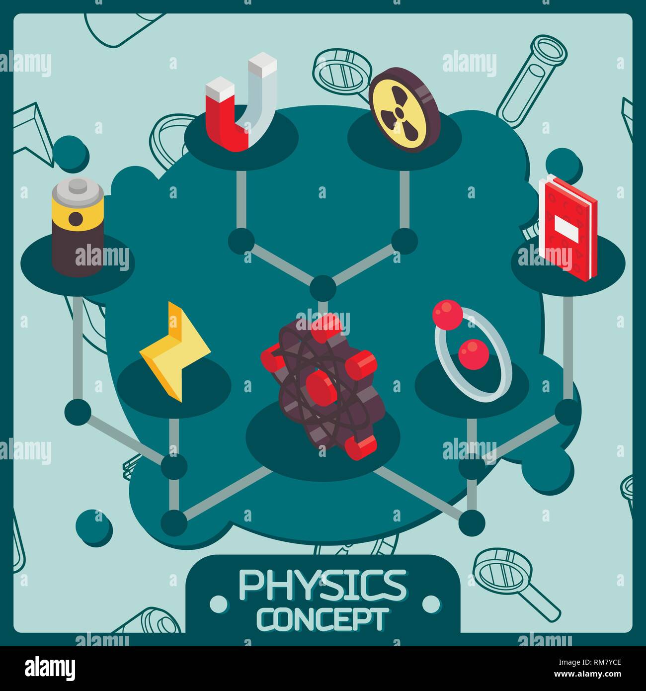 Physics color isomeric concept icons and science equipment concept ...