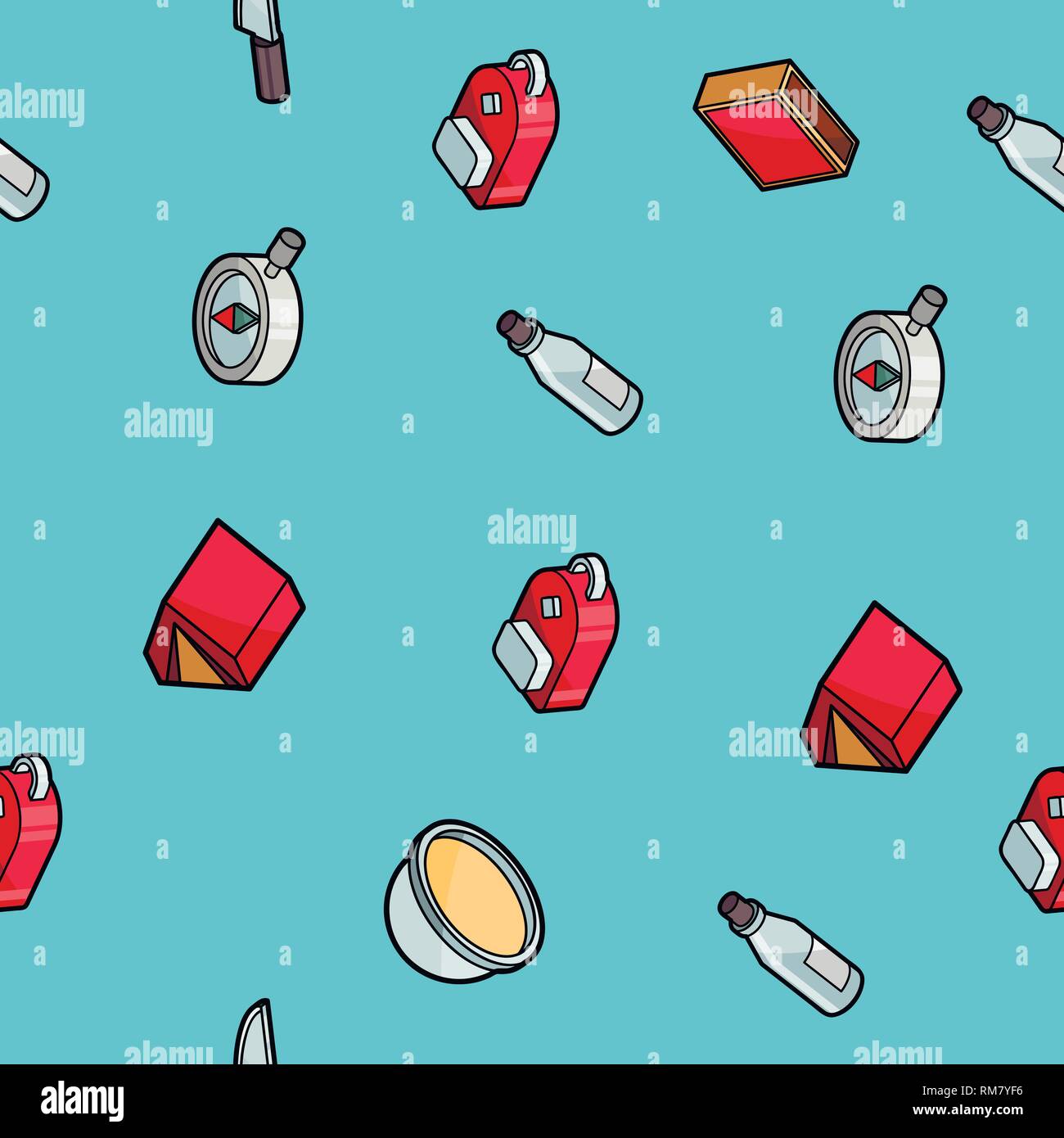 Survival kit color outline isometric pattern. Vector illustration, EPS ...