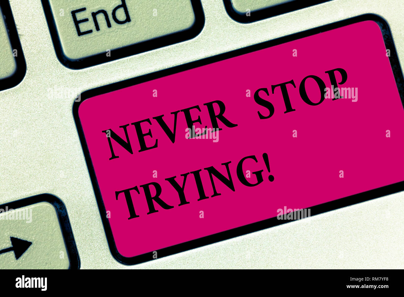 Handwriting text writing Never Stop Trying. Concept meaning fight ...